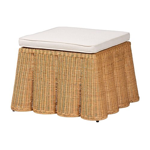 Click here for Palm Scalloped Rattan Ottoman in Light Honey with... prices