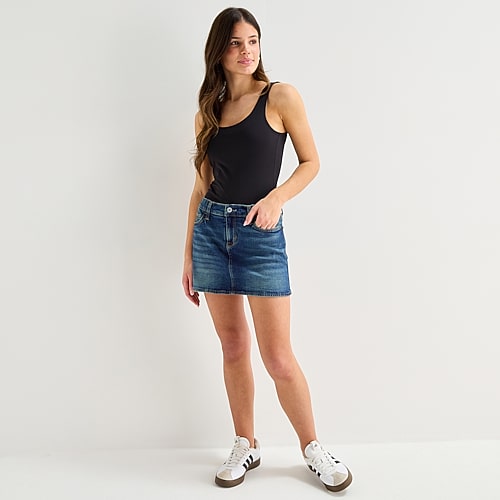 Click here for Arizona Womens Juniors Mid Rise Midi Denim Skirt... prices