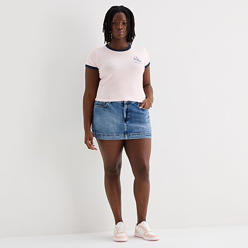 Click here for Arizona Womens Juniors Plus Mid Rise Denim Skirt... prices