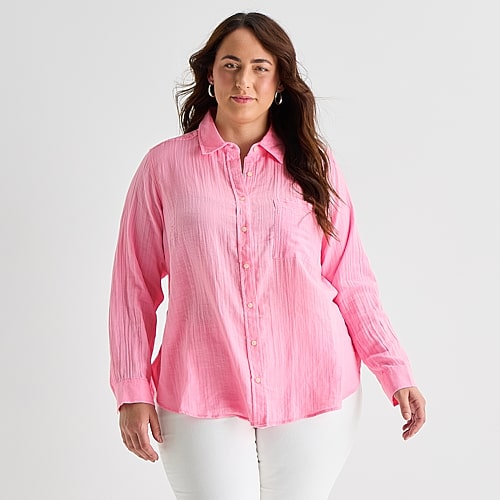 Click here for St. Johns Bay Womens Plus Long Sleeve Relaxed Fit... prices