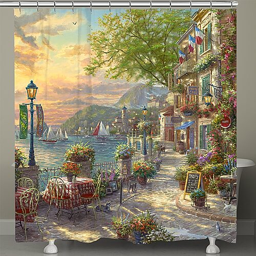 Click here for Thomas Kinkade French Riviera Cafe Shower Curtain... prices