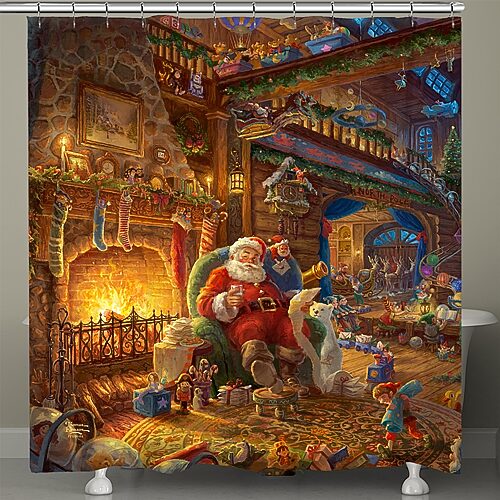 Click here for Thomas Kinkade SantaS Workshop Shower Curtain  One... prices