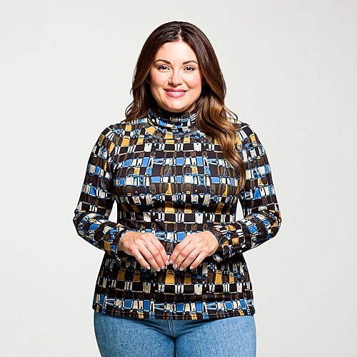 Click here for Plus Size 24/7 Comfort Apparel Mock Neck Printed T... prices