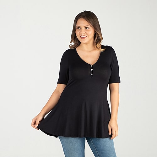 Click here for Plus Size 24/7 Comfort Apparel Elbow Sleeve Henley... prices