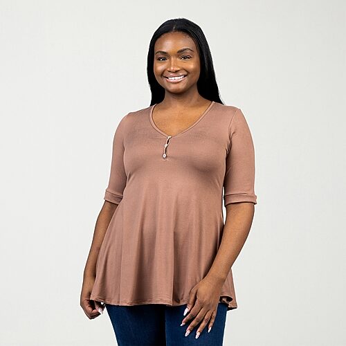 Click here for Plus Size 24/7 Comfort Apparel Elbow Sleeve Henley... prices