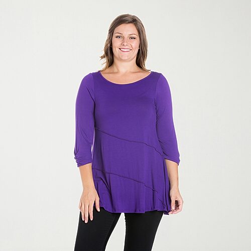 24seven Comfort Apparel Plus Womens Boat Neck 3/4 Sleeve Tunic Top  3x  Purple
