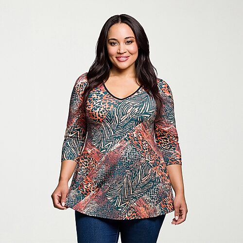 Click here for 24seven Comfort Apparel Plus Size Animal Print V N... prices