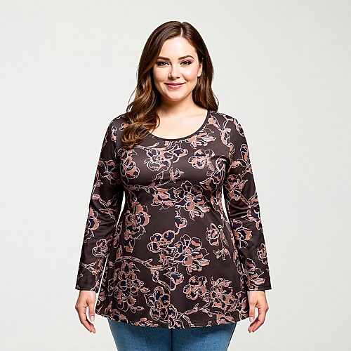 Click here for Plus Size 24/7 Comfort Apparel Brown Floral Tunic... prices