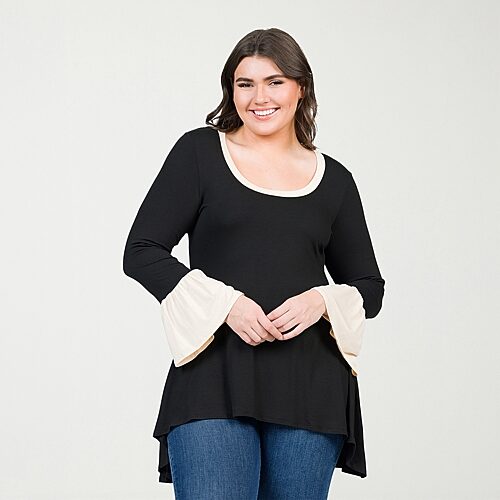 Click here for Plus Size 24/7 Comfort Apparel Bell Sleeve Hi-Low... prices