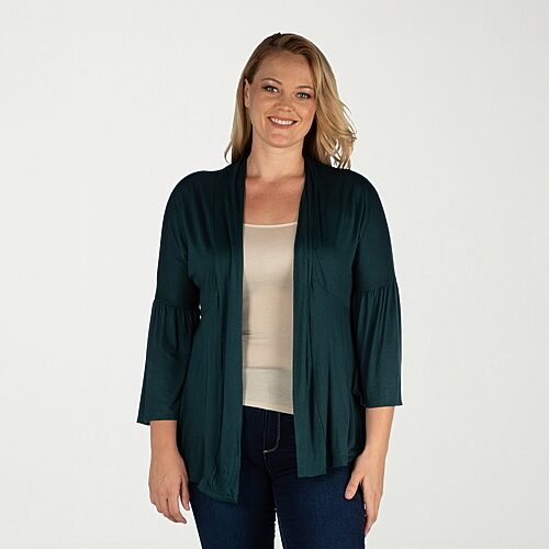 Click here for Plus Size 24/7 Comfort Apparel 3/4 Bell Sleeve Ope... prices