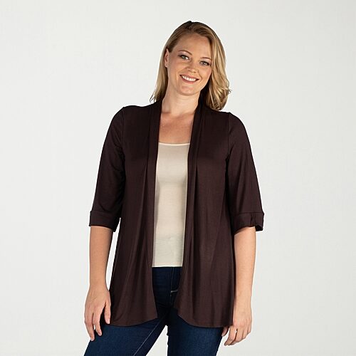Plus Size 24/7 Comfort Apparel Elbow Sleeve Open Front Cardigan