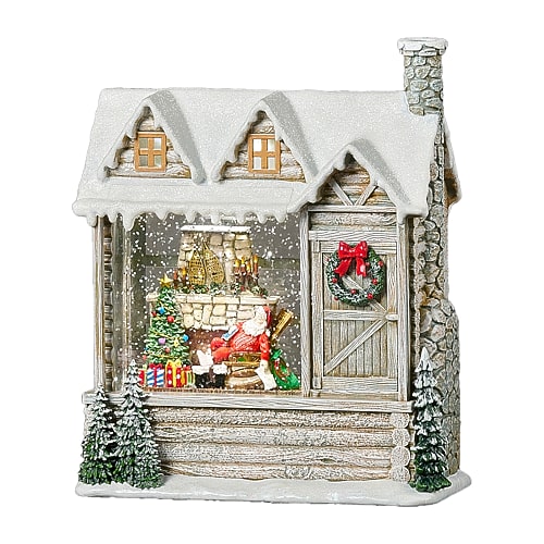 Click here for Roman 9H Lighted Swirl Log Cabin Sleeping Santa Ch... prices