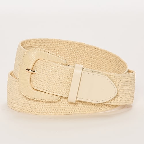 Click here for Liz Claiborne Stretch Raffia Belt With Covered Buc... prices