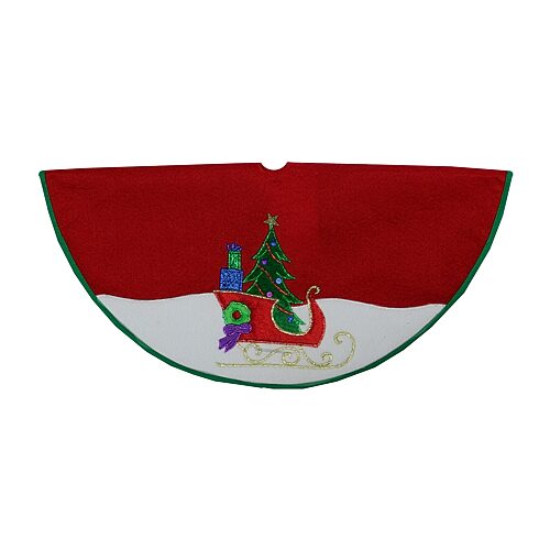 20 Red and White Loaded Sleigh in the Snow Mini Christmas Tree Skirt  One Size  Red