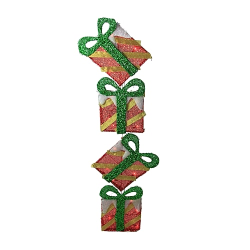 Click here for 43 Red Striped Flat Tinsel Stacked Gift Box Lighte... prices