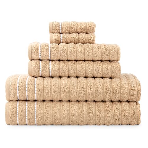 Home Expressions 6-pc. Ribbed Solid Bath Towel Set  One Size  Beige