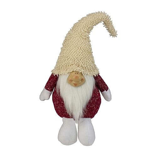 15 Textured Red and White Chubby Smiling Gnome Plush Table Top Christmas Figure  One Size  Red