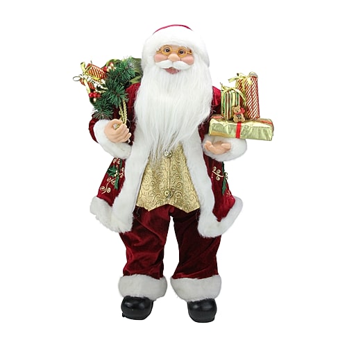 Click here for 24 Red Holly Berry Standing Santa Claus with Prese... prices