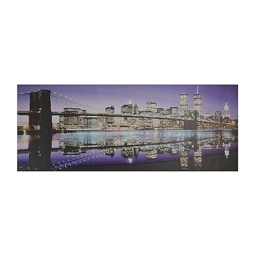 LED Lighted Famous New York City Brooklyn Bridge Skyline Canvas Wall Art 15.75 x 39.25  One Size  Blue