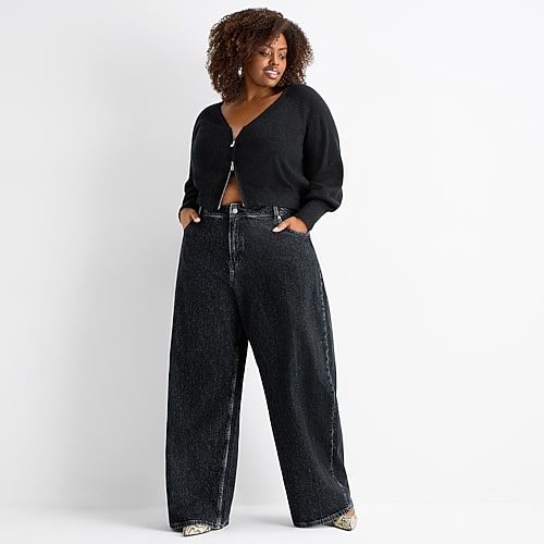 Click here for Ashley Graham Slouchy Womens Plus High Rise Wide L... prices