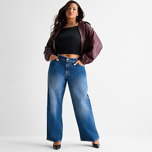 Click here for Ashley Graham Slouchy Womens Plus High Rise Wide L... prices