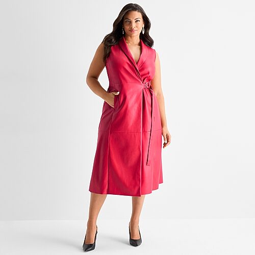 Click here for Ashley Graham Faux Leather Wrap Dress  5x  Red prices
