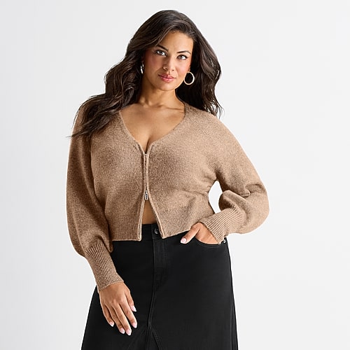 Click here for Ashley Graham Womens Plus Blouson Sleeve Zip Front... prices