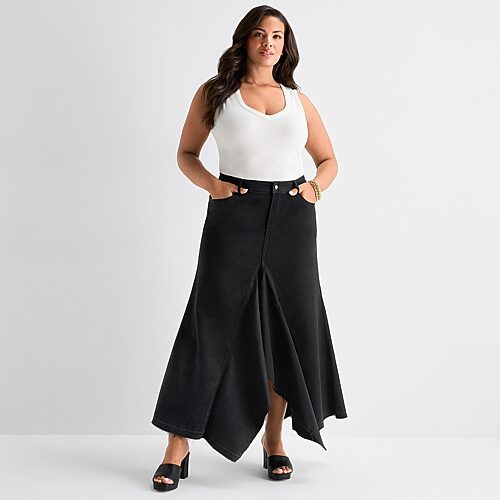 Click here for Ashley Graham Womens Plus High Rise High Low Denim... prices