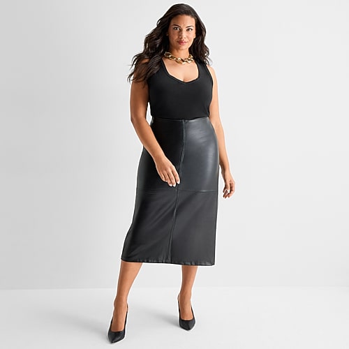 Click here for Ashley Graham Womens Plus Long Faux Leather Pencil... prices