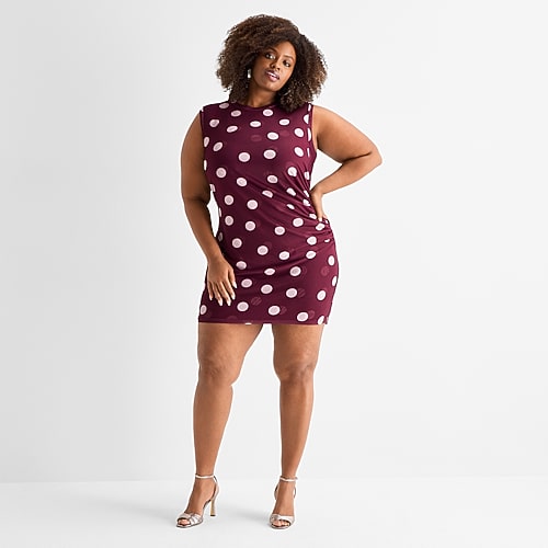 Click here for Ashley Graham Womens Plus Crew Neck Sleeveless Dot... prices