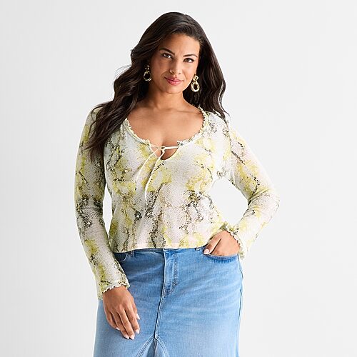 Click here for Ashley Graham Womens Plus V Neck Long Sleeve Blous... prices