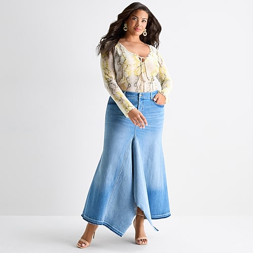 Click here for Ashley Graham Womens Plus Maxi Skirt  28w  Blue prices