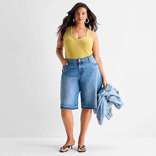 Click here for Ashley Graham Womens 14 Plus Denim Short  18w  Bla... prices