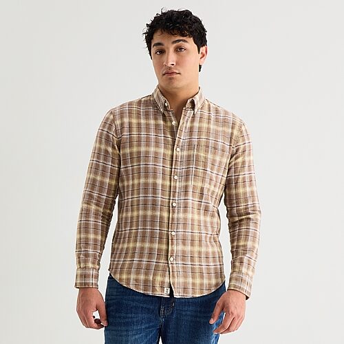 mutual weave Mens Long Sleeve Classic Fit Button-Down Shirt  Xx-large  Brown