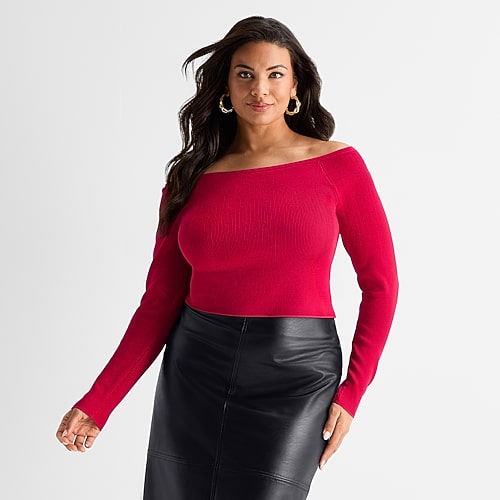 Click here for Ashley Graham Womens Plus Off the Shoulder Long Sl... prices