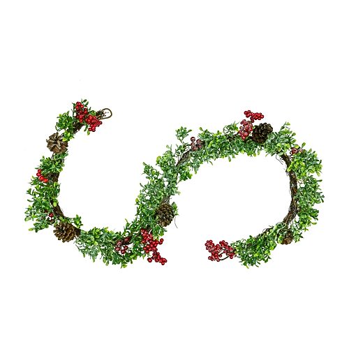 Click here for 6 Glittered Artificial Boxwood Pine Cone and Red B... prices