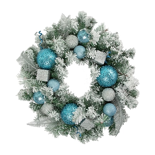 Click here for Flocked Pine with Teal and Silver Ornaments Artifi... prices