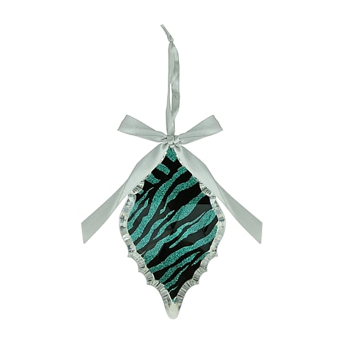 Click here for 5.75 Glittered Teal Zebra Print Diamond Prism Chri... prices