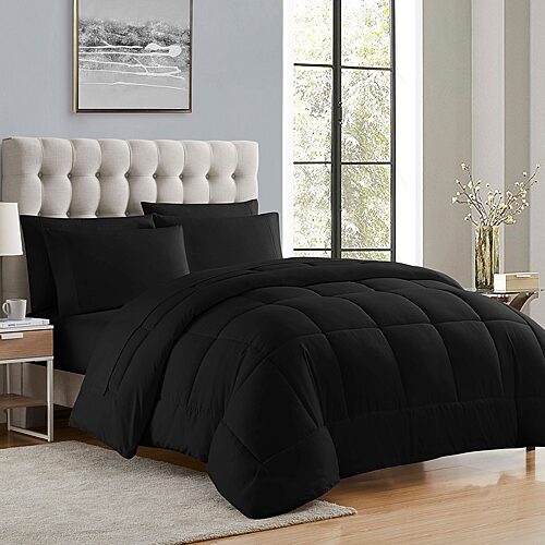 Sweet Home Collection Luxury All Season Solid 7-Piece Comforter Set  California King - Black