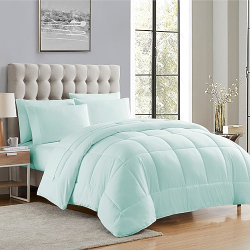 Sweet Home Collection Down Alternative Microfiber 7-Piece Comforter Set  Twin/Twin Xl - Aqua