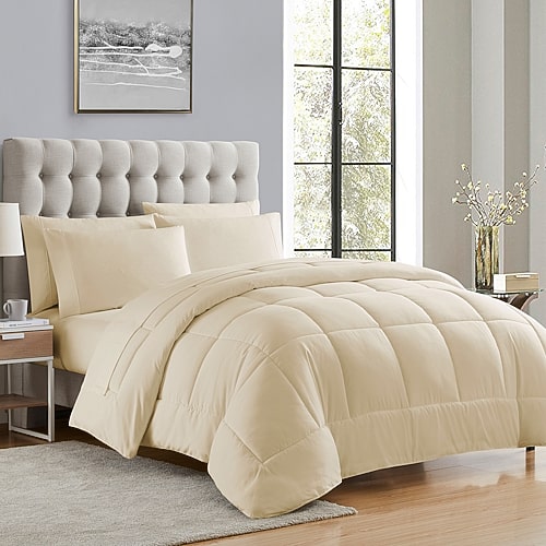 Sweet Home Collection Down Alternative Microfiber 7-Piece Comforter Set  Twin/Twin Xl - Cream