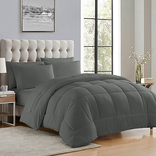 Sweet Home Collection Down Alternative Microfiber 7-Piece Comforter Set  Twin/Twin Xl - Gray