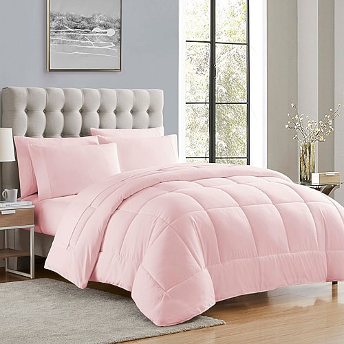 Sweet Home Collection Luxury All Season Solid 7-Piece Comforter Set  California King - Pale Pink