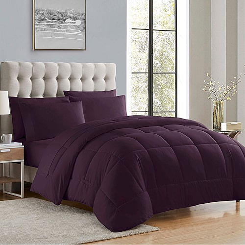 Sweet Home Collection Down Alternative Microfiber 7-Piece Comforter Set  Twin/Twin Xl - Eggplant