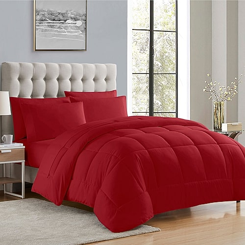 Sweet Home Collection Down Alternative Microfiber 7-Piece Comforter Set  Twin/Twin Xl - Red
