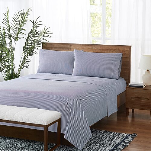 Click here for Brooklyn Loom Pinstripe Sheet Set  One Size  Blue prices