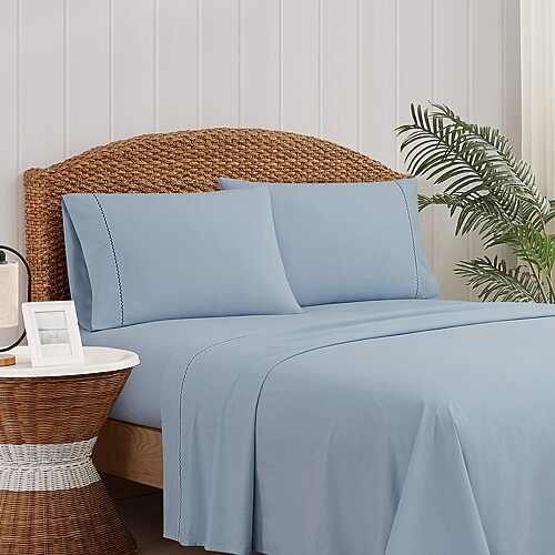 Oceanfront Resort Embroidered Percale 200-Thread Count 4-Pc. Sheet Set  King - Light Blue