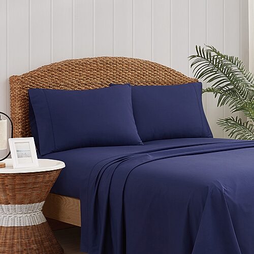 Oceanfront Resort Embroidered Percale 200-Thread Count 4-Pc. Sheet Set  King - Navy