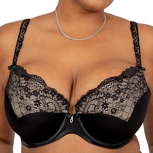 Click here for Curvy Couture Tulip Lace Push Up Bra-1017  C  Blac... prices