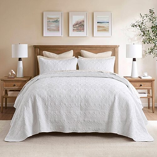 Madison Park Quebec Quilted 3-Pc. Bedspread Set  Full - White